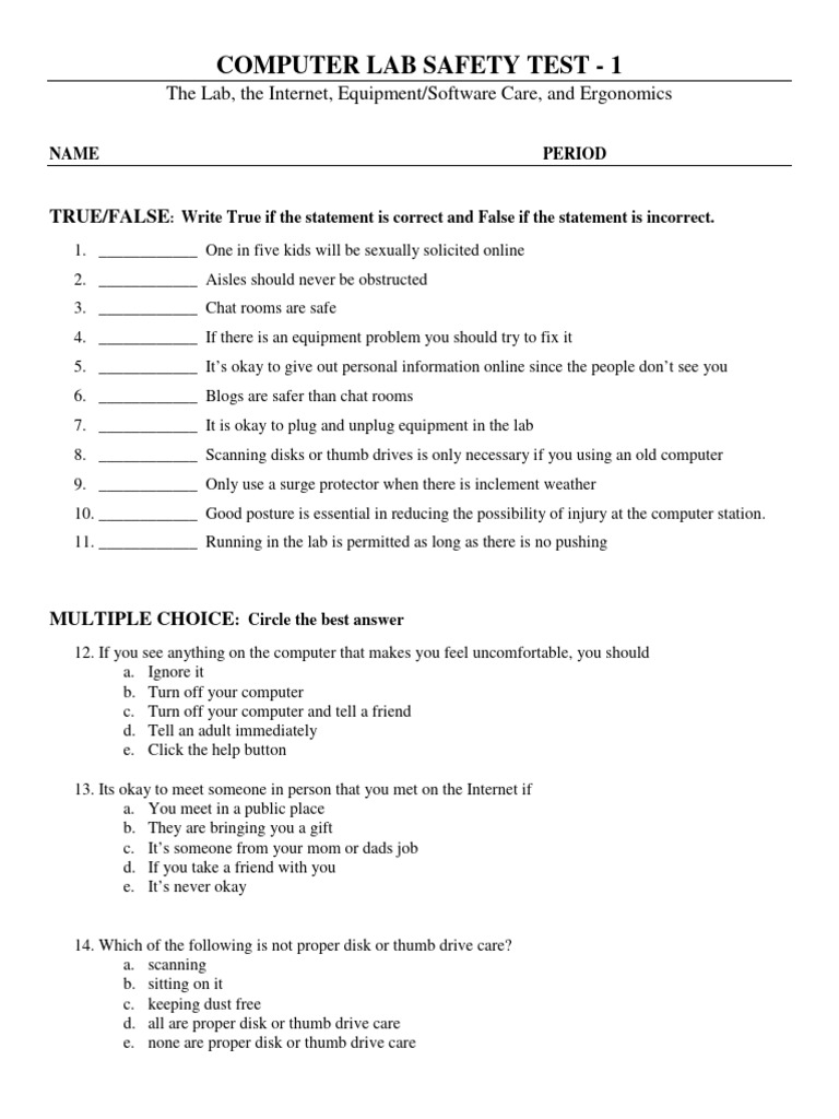 Computer Lab Safety Test 1-Download | PDF | Computer Hardware | Human ...