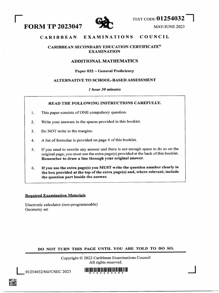 CSEC Additional Mathematics June 2023 P032 | PDF CSEC Additional Mathematics June 2023 P032 | PDF