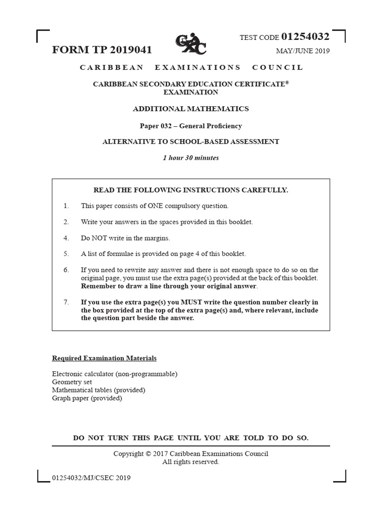 CSEC Additional Mathematics June 2019 P3 7pgs | PDF | Mathematics