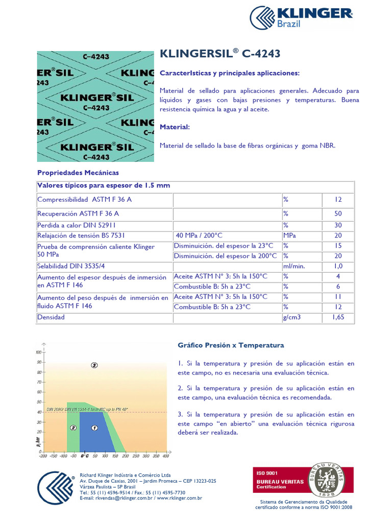 Klingersil C 4243 | PDF | Mecánica de Medios Continuos | Naturaleza