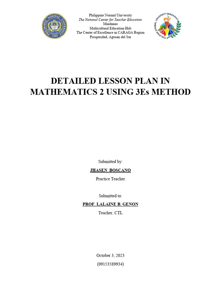 DETAILED LESSON PLAN IN MATHEMATICS 2 USING 3es METHOD | PDF | Lesson ...