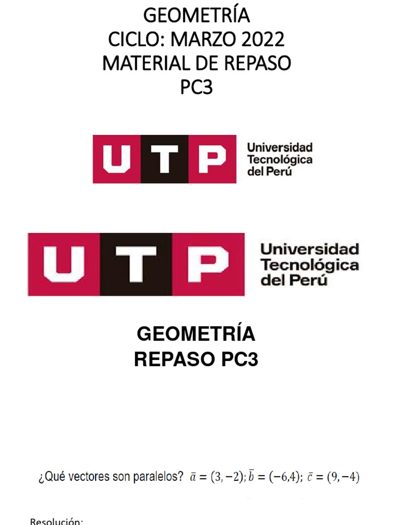 S11.s1 - TALLER DE REPASO - PC3 - GEOMETRÍA - UTP - HHBL - 2022 | PDF