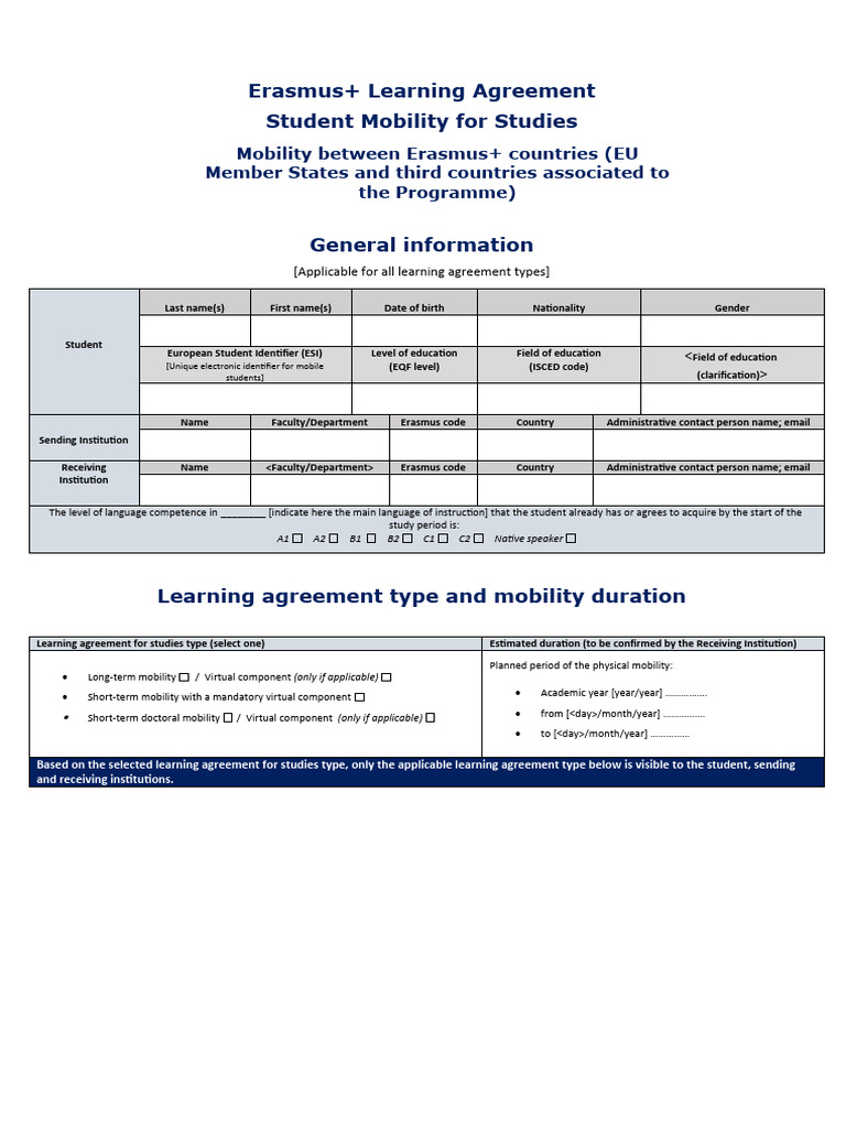 Higher Education Learning Agreement Studies KA131 2023 en | PDF | Academic Degree | Learning