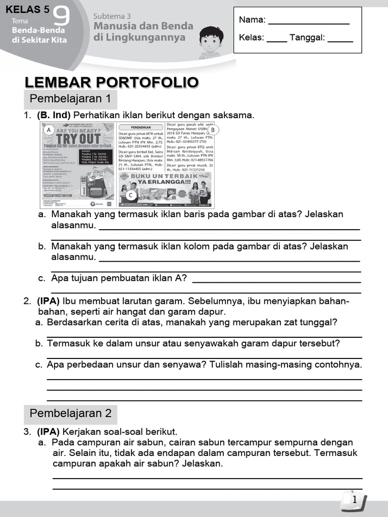 Lembar Portofolio Bupena 5d Tema 9 Sub 3 | PDF