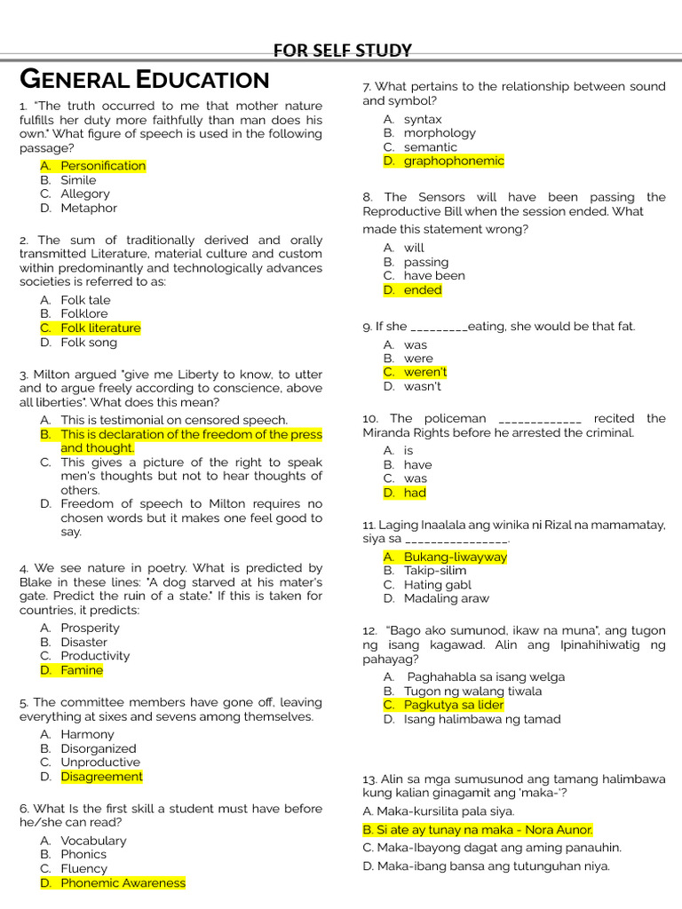 Gen Ed 1 For Self Study | PDF | Cell (Biology) | Sun