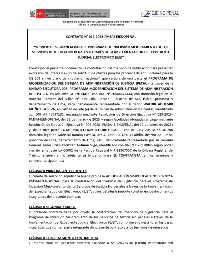 Modelo CONTRATO DE SEGURIDAD | PDF