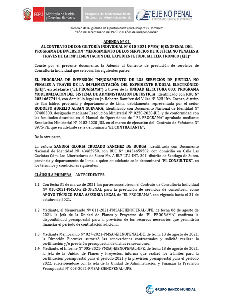 Modelo de Adenda Apoyo Tecnico Legal | PDF