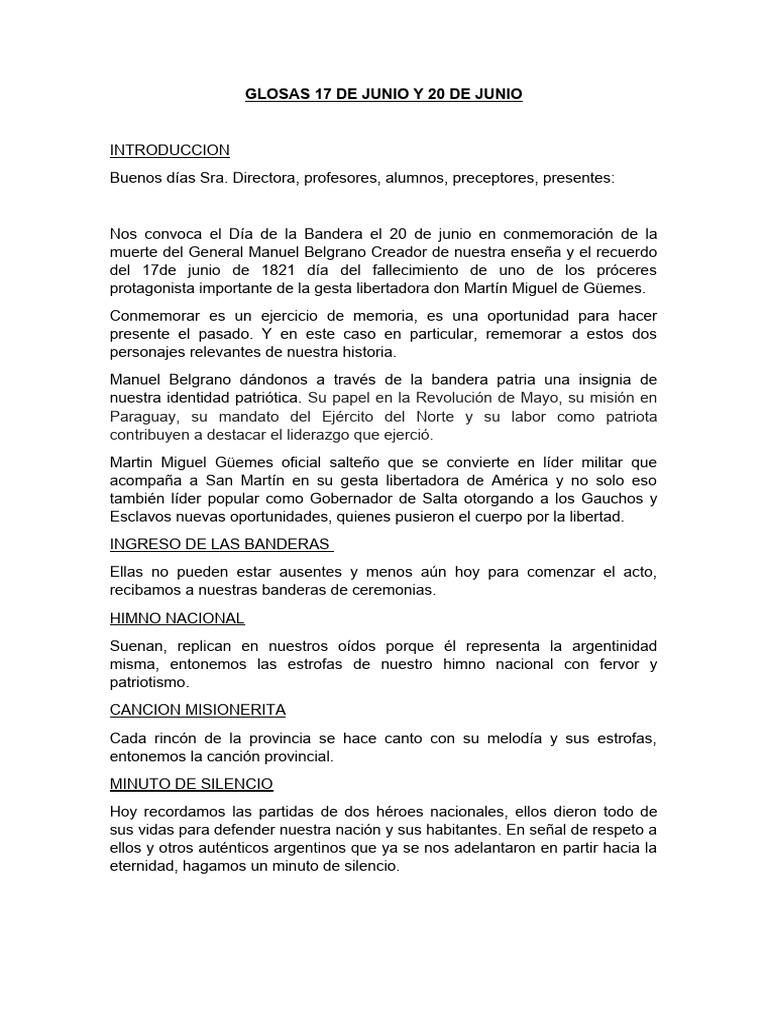 Glosas 17 de Junio y 20 de Junio | PDF