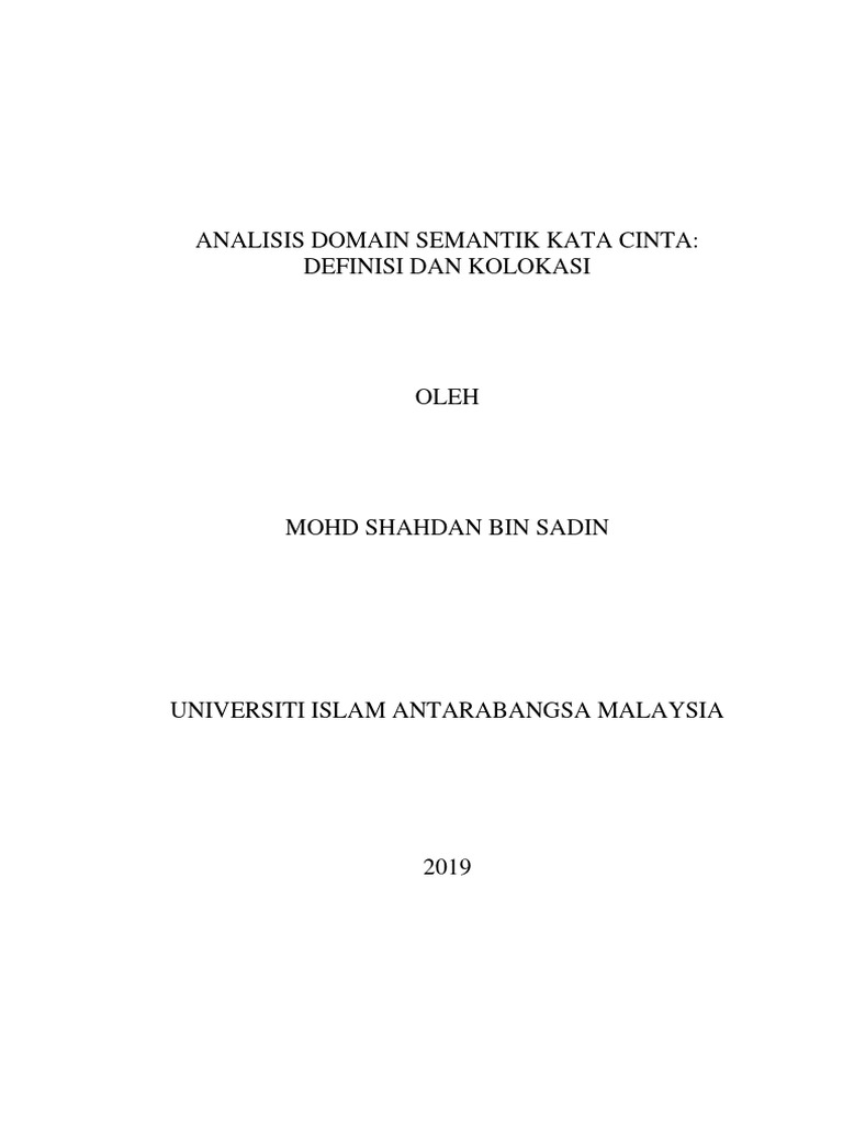ANALISIS DOMAIN SEMANTIK KATA CINTA DEFINISI DAN KOLOKASI - MOHD SHAHDAN BIN SADIN - 2019 | PDF