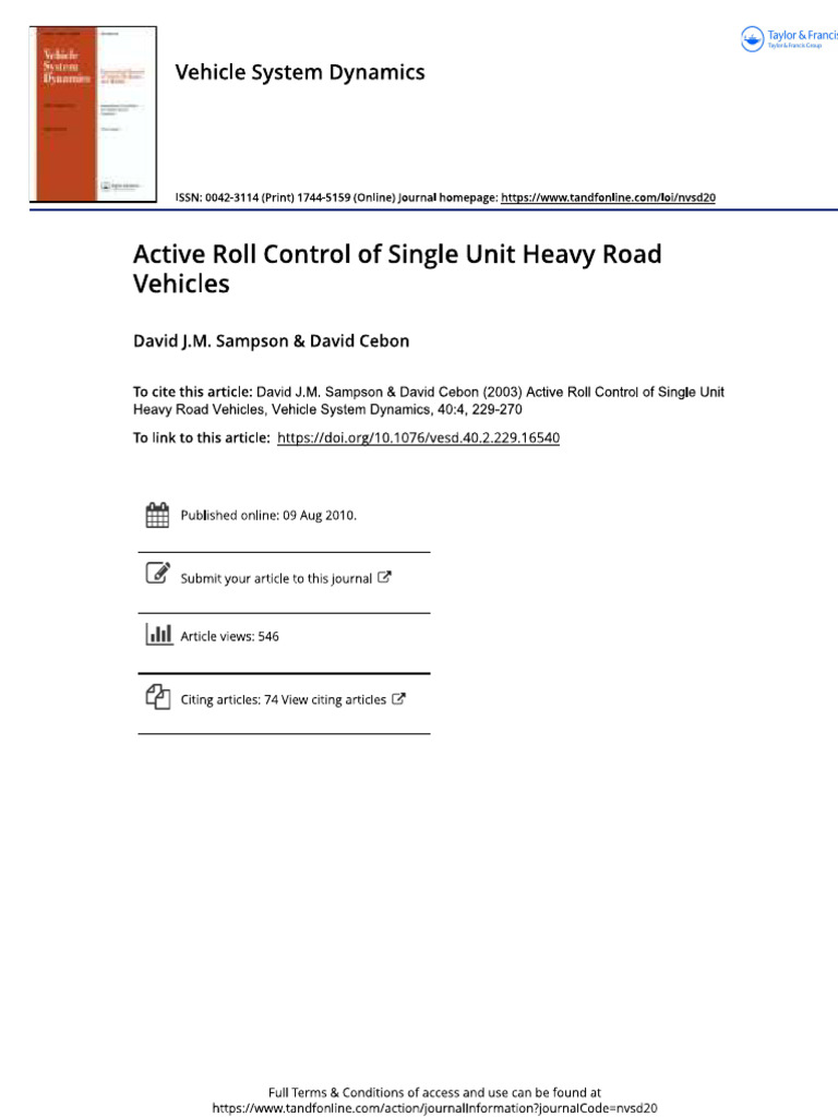 Active Roll Control of Single | PDF