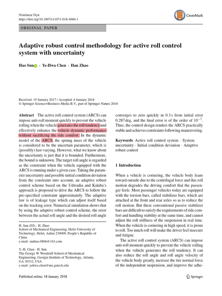 Adaptive Robust Control Methodology For Active Roll Control | PDF