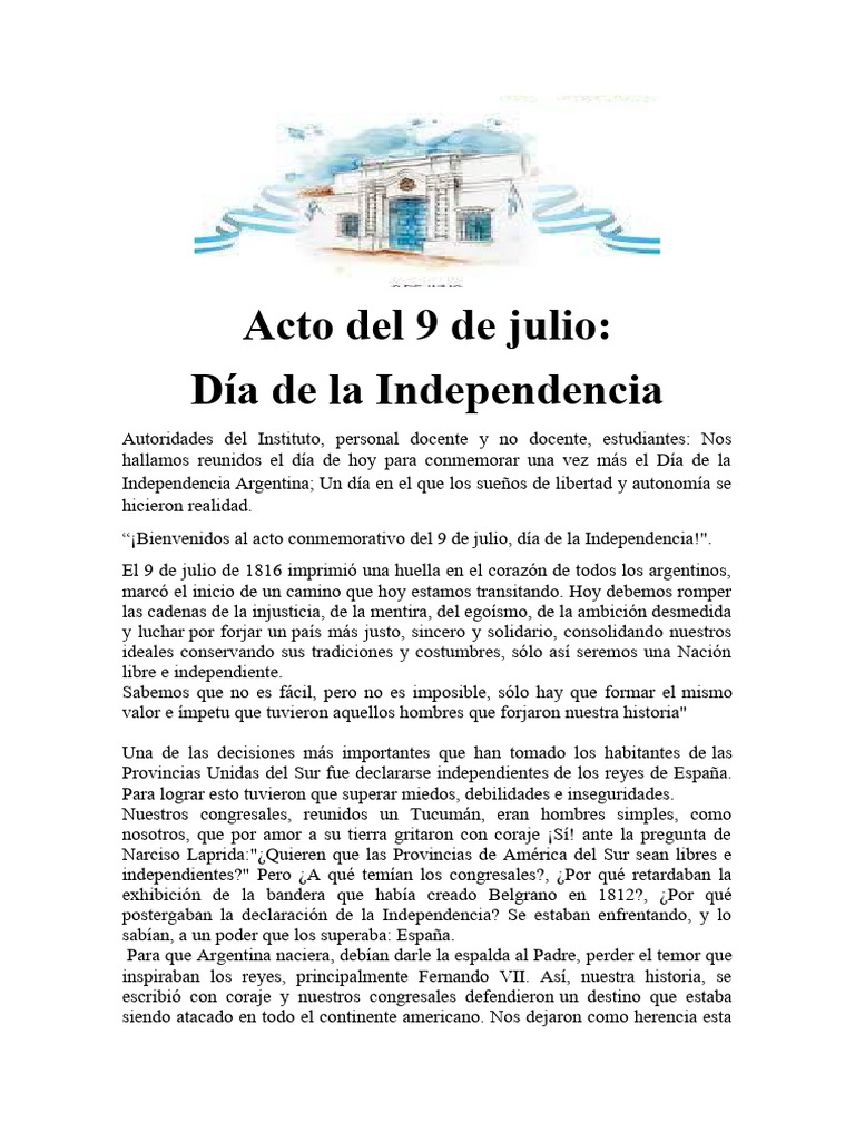 Acto Del 9 de Julio: Palabras Alusivas | PDF