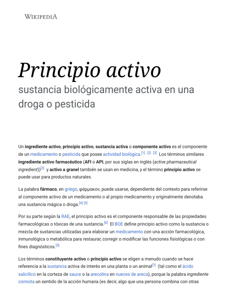Principio activo - Wikipedia, la enciclopedia libre | PDF | Ciencias farmacéuticas | Biología