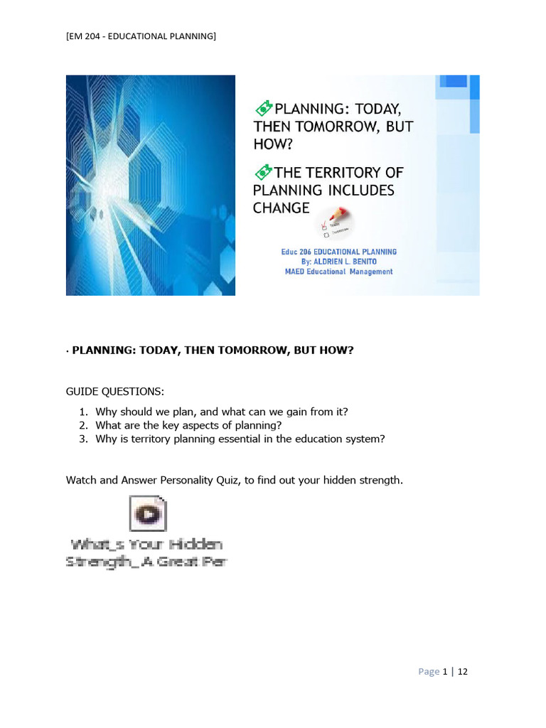 Educational Planning for Tomorrow | PDF | Goal | Planning