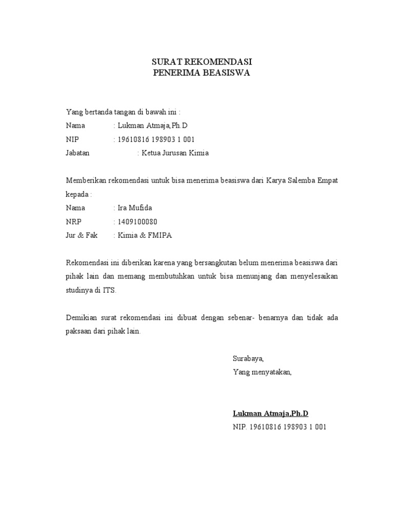 Surat Rekomendasi | PDF