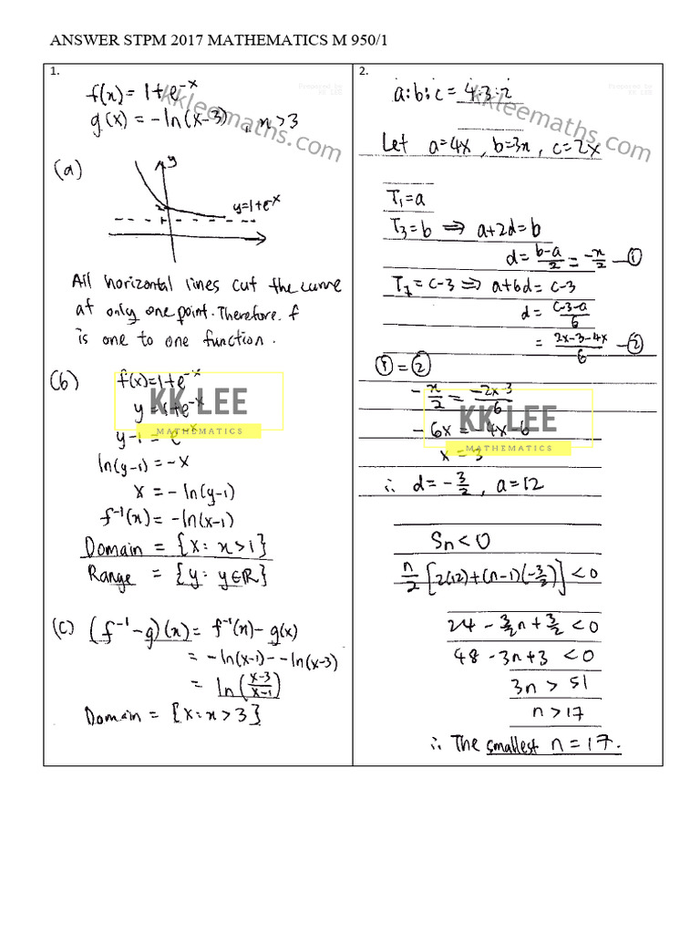 Answer STPM 2017 Mathematics M 950 | PDF