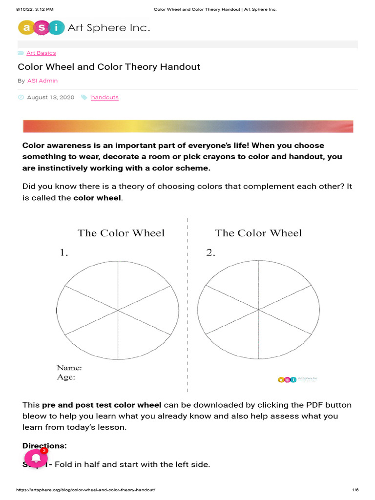 Color Wheel and Color Theory Handout - Art Sphere Inc | PDF | Color ...