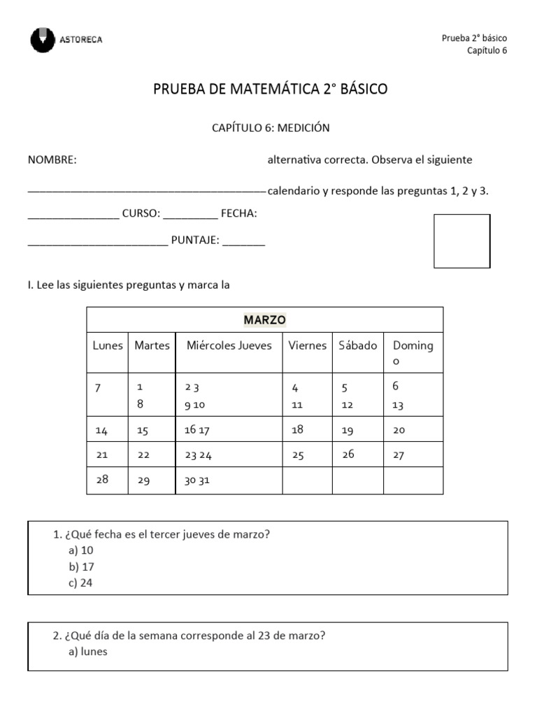Prueba 2º CAP 6 Medición | PDF