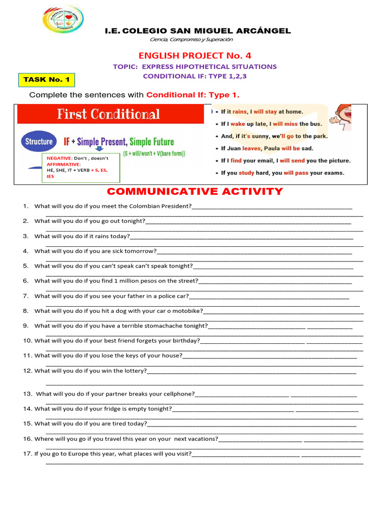 10TH Grade. Conditional If Type 1, 2,3 | PDF | Linguistics | Grammar 10TH Grade. Conditional If Type 1, 2,3 | PDF | Linguistics | Grammar