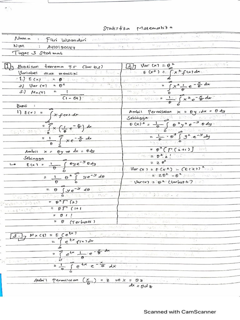 A410190144 - Fitri Wulandari - Tugas 3 - Statistika Matematika | PDF A410190144 - Fitri Wulandari - Tugas 3 - Statistika Matematika | PDF
