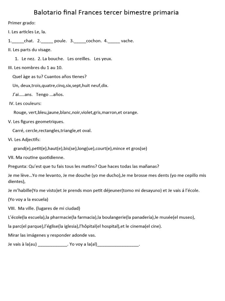 Balotario Examen Final Frances Primaria | PDF | Qualia | Techniques artistiques