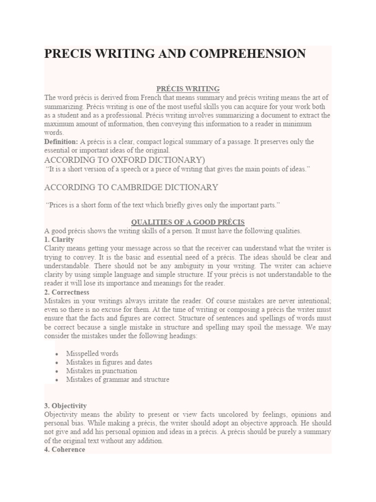 Precis Writing and Comprehension | PDF