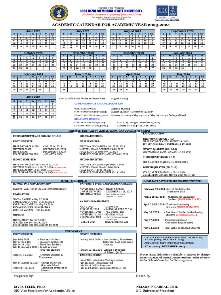 JRMSU Academic Calendar 2023-2024 | PDF
