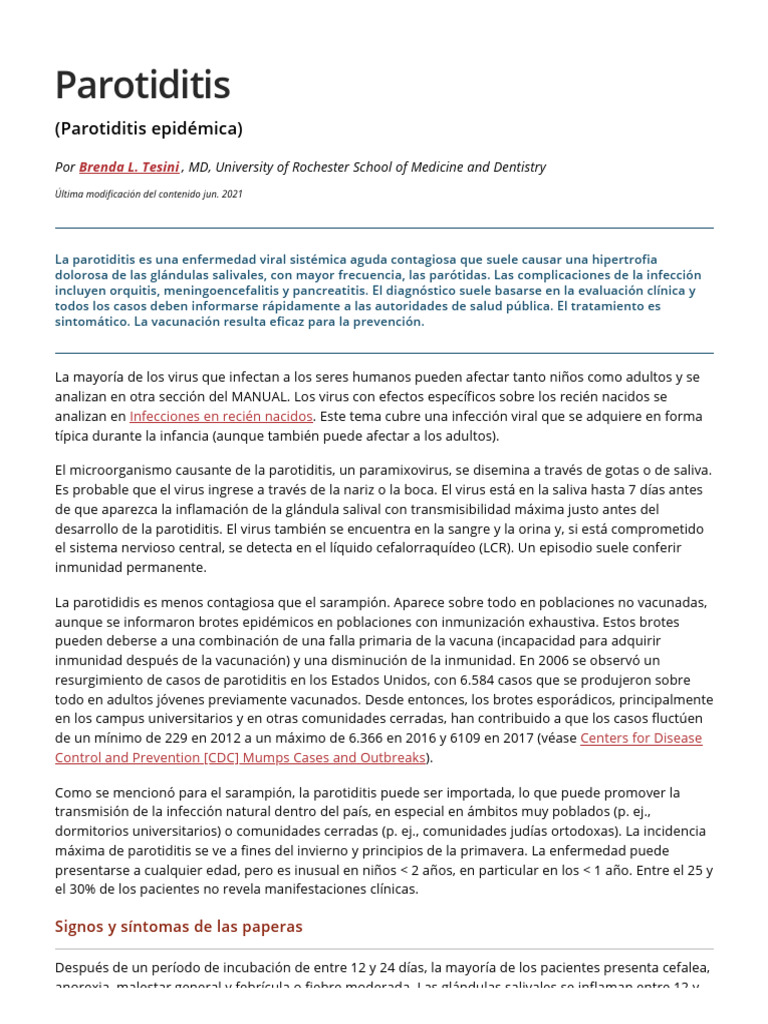 Parotiditis: síntomas y tratamiento | PDF | Sarampión | Medicina CLINICA