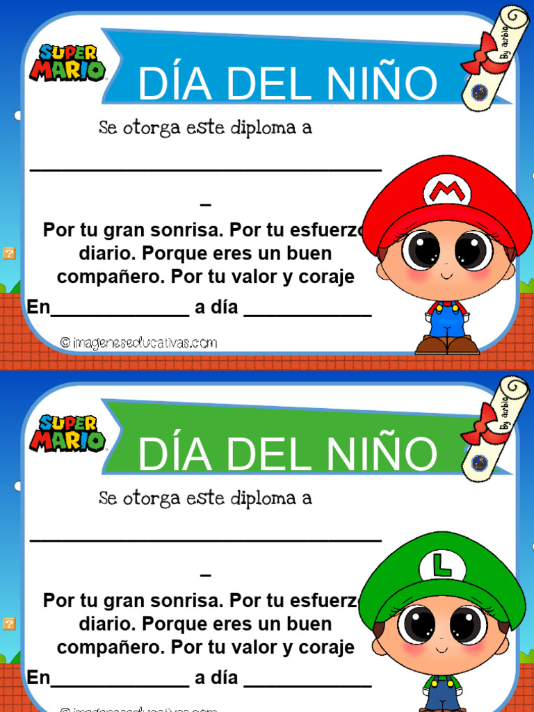?diplomas Dia Del Niño Super Mario Bros | PDF | Negocios | Cocina ...