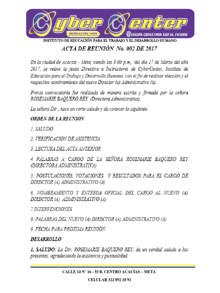 Ejercicio #1 de Actas | PDF