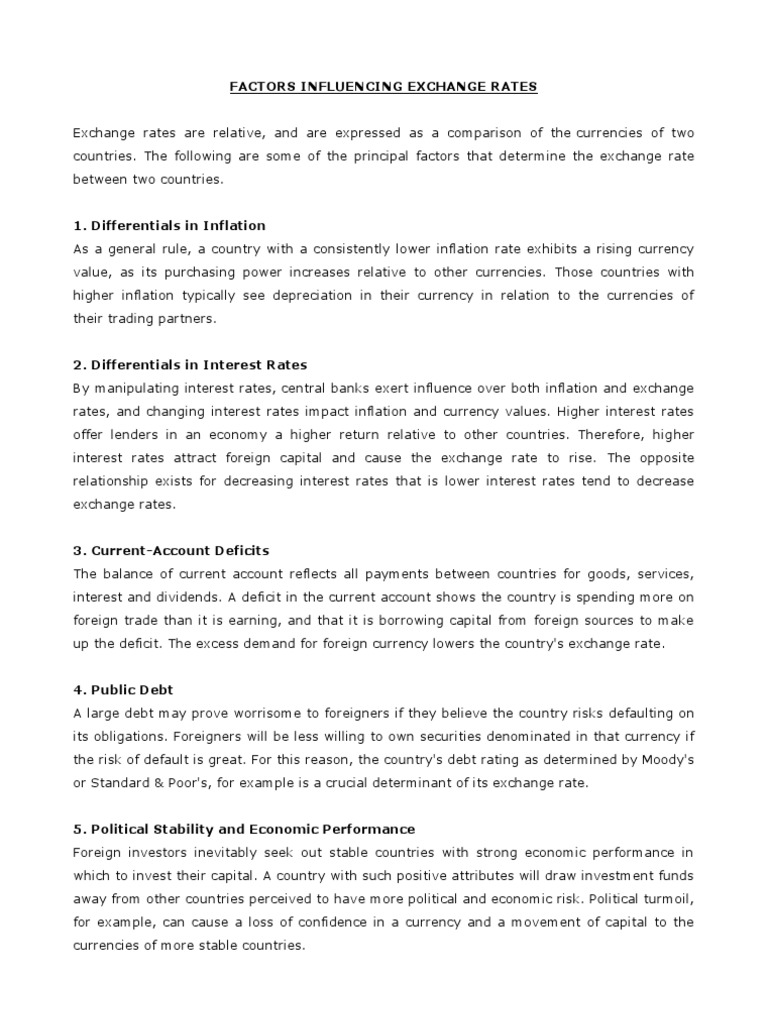 Factors Influencing Exchange Rates | PDF | Exchange Rate | Interest