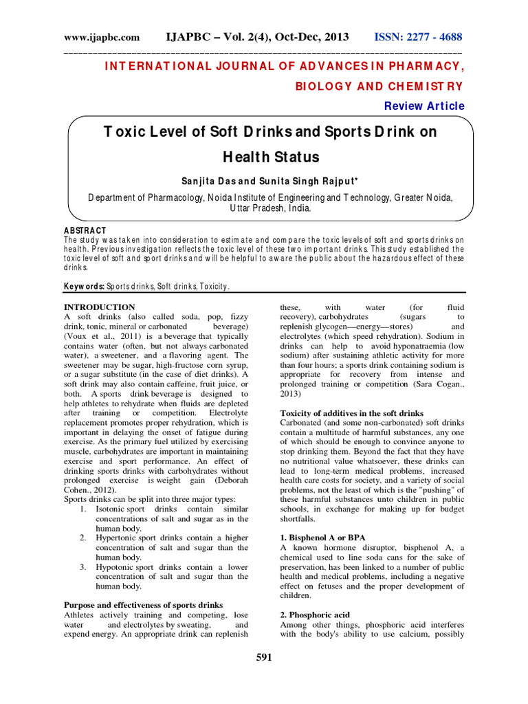 Toxic Level of Soft Drinks and Sports Drink On Health Status | PDF