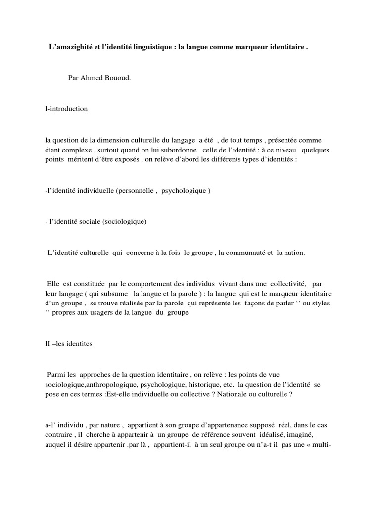 L'amazighe Et L'identité Linguistique | PDF