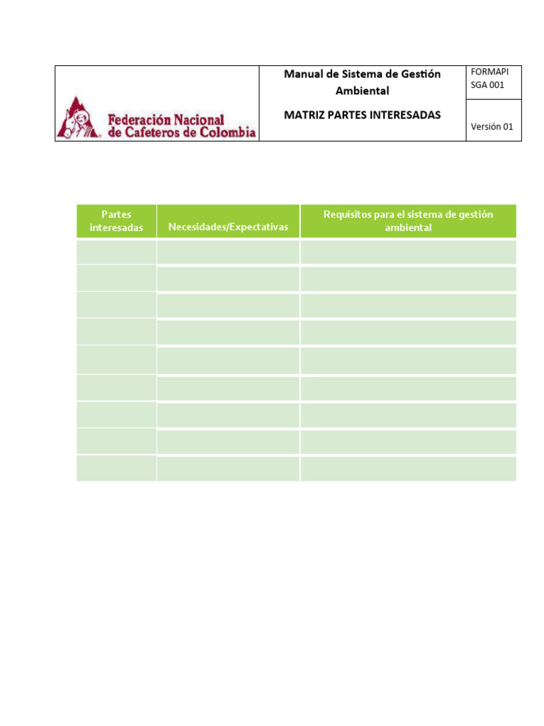 Matriz de Partes Interesadas SGA | PDF