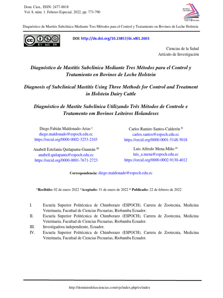 Diagnóstico de Mastitis Subclínica Mediante Tres Métodos | PDF | Especialidades Medicas ...