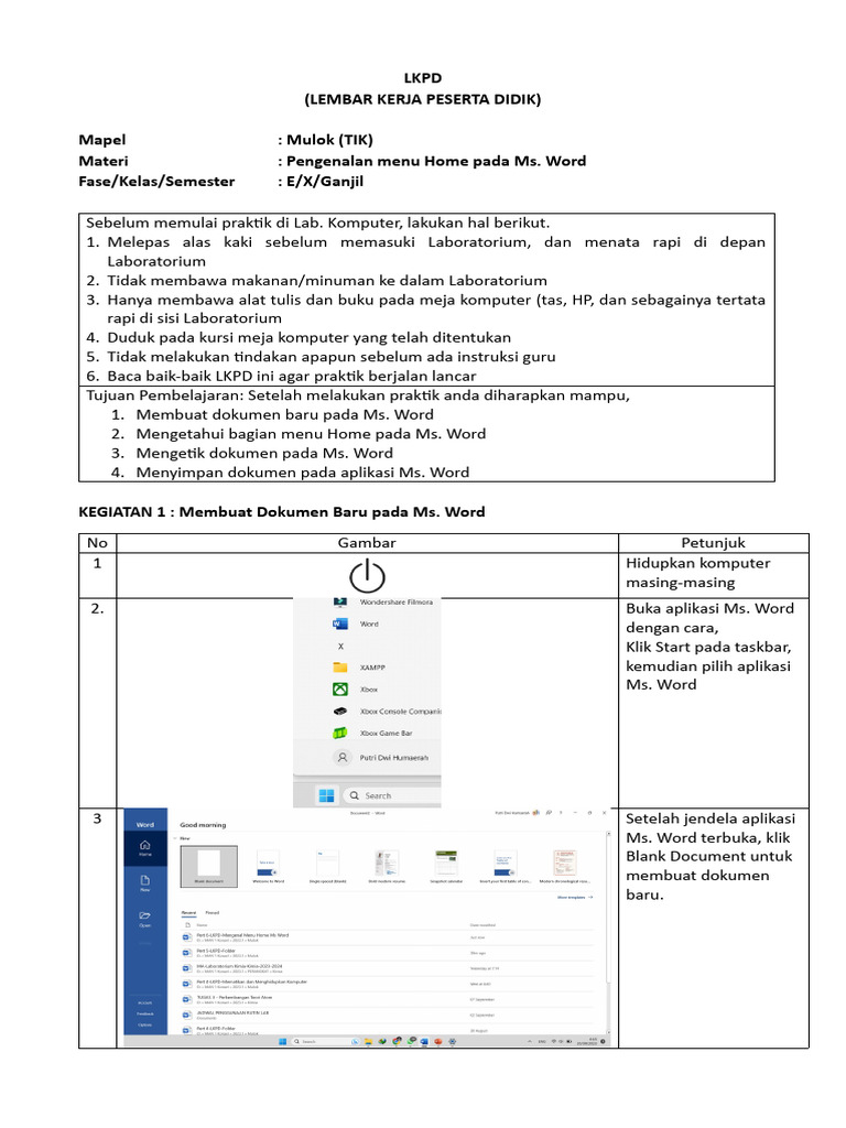 Pert 7-8-LKPD-Mengenal Menu Home Ms Word | PDF