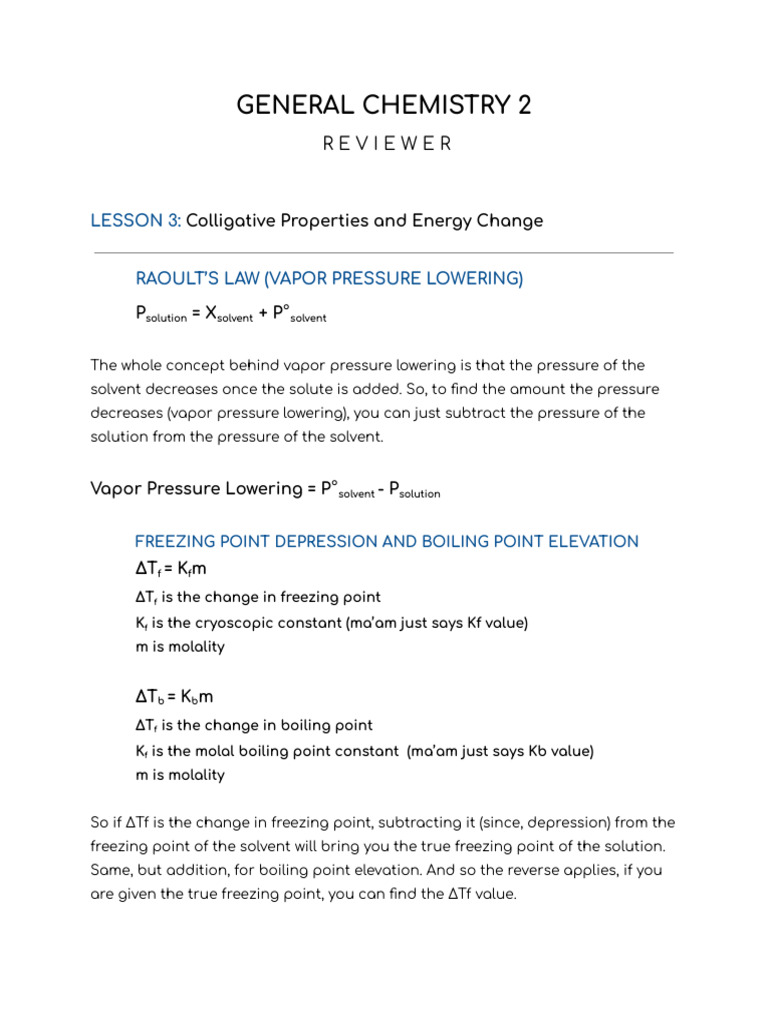 Lesson 3 - Colligative Properties and Enthalpy | PDF