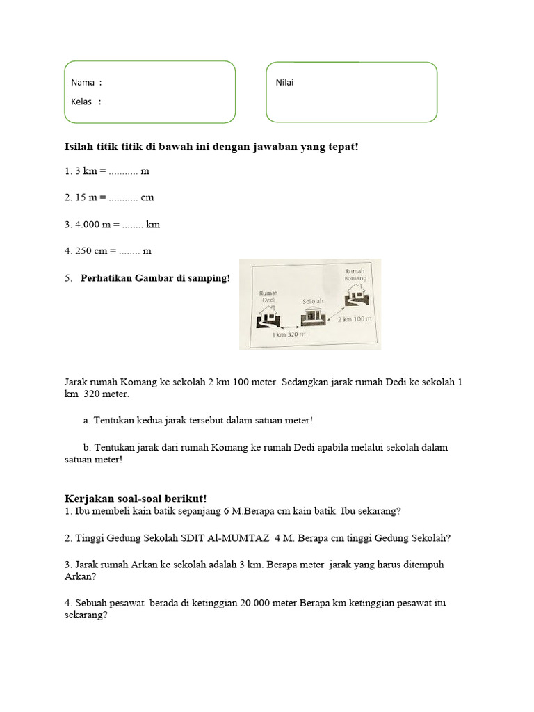 Soal Latihan Mtk ( Satuan Panjang ) (4) | PDF