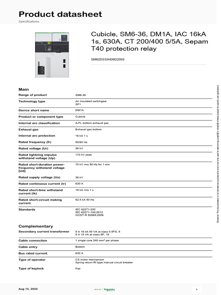 SM6-36 Air Insulated Switchgear Datasheet | PDF