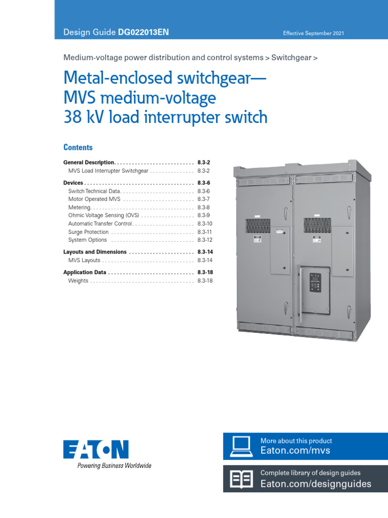 Eaton Metal Enclosed Switchgear Mvs 38kv Design Guide Dg022013en | PDF