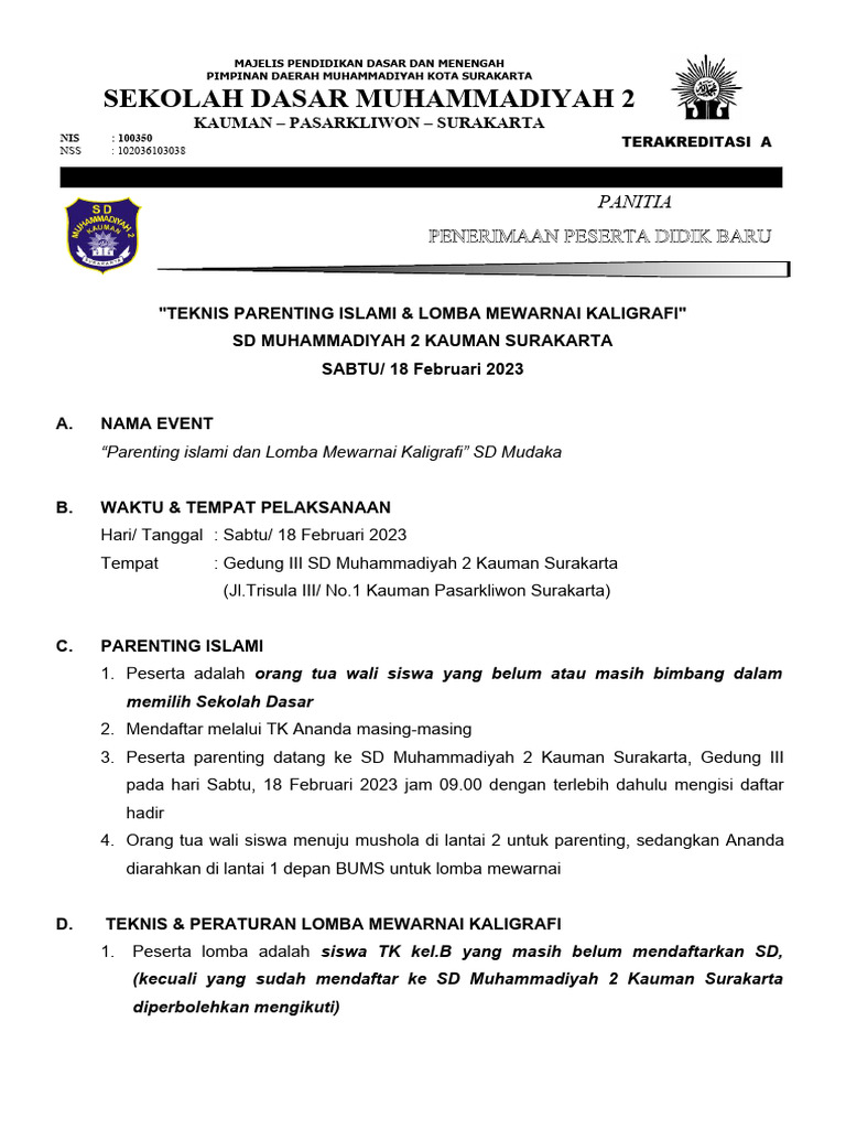 Teknis Parenting & Lomba Mewarnai Kaligrafi | PDF