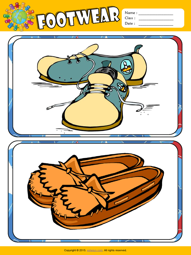 Footwear Esl Vocabulary Flashcards For Kids | PDF