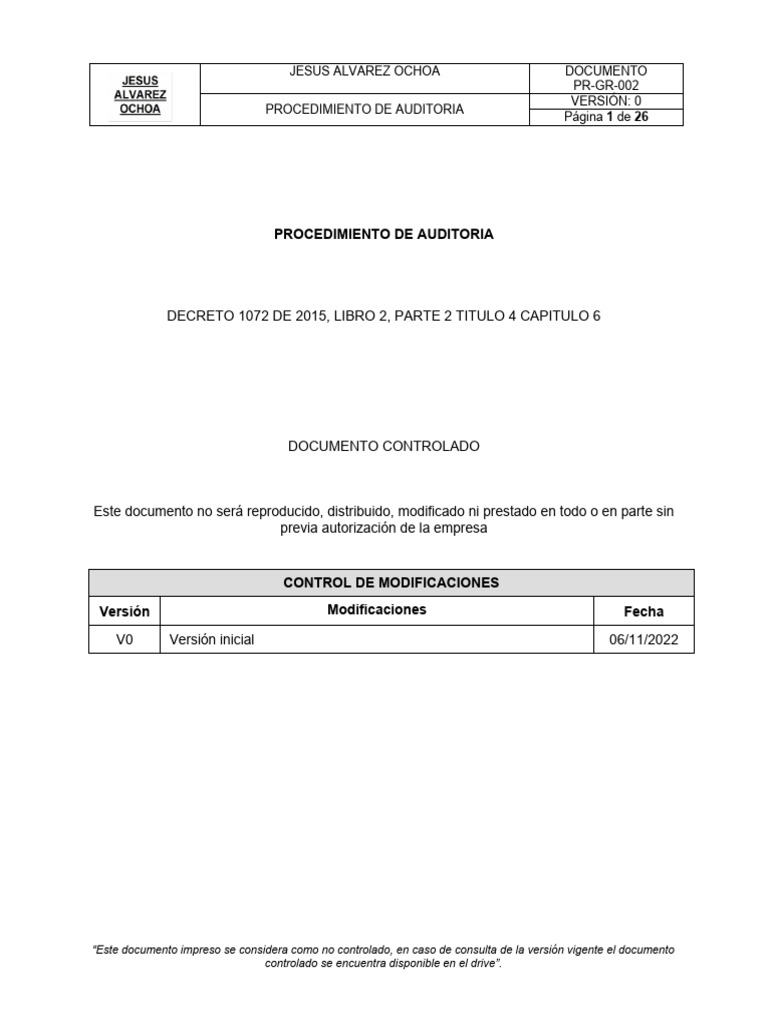 Pr-gr-002 Procedimiento de Auditoria | PDF | Auditoría | Business