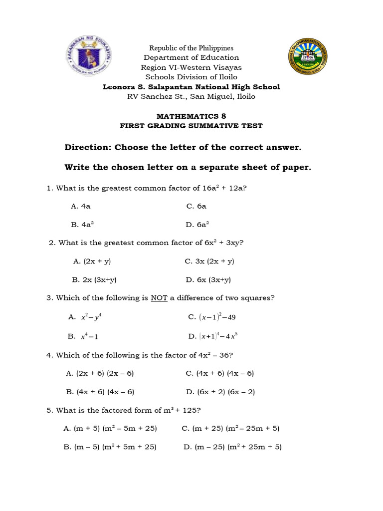 Q1 Math 8 | PDF | Line (Geometry) | Mathematics