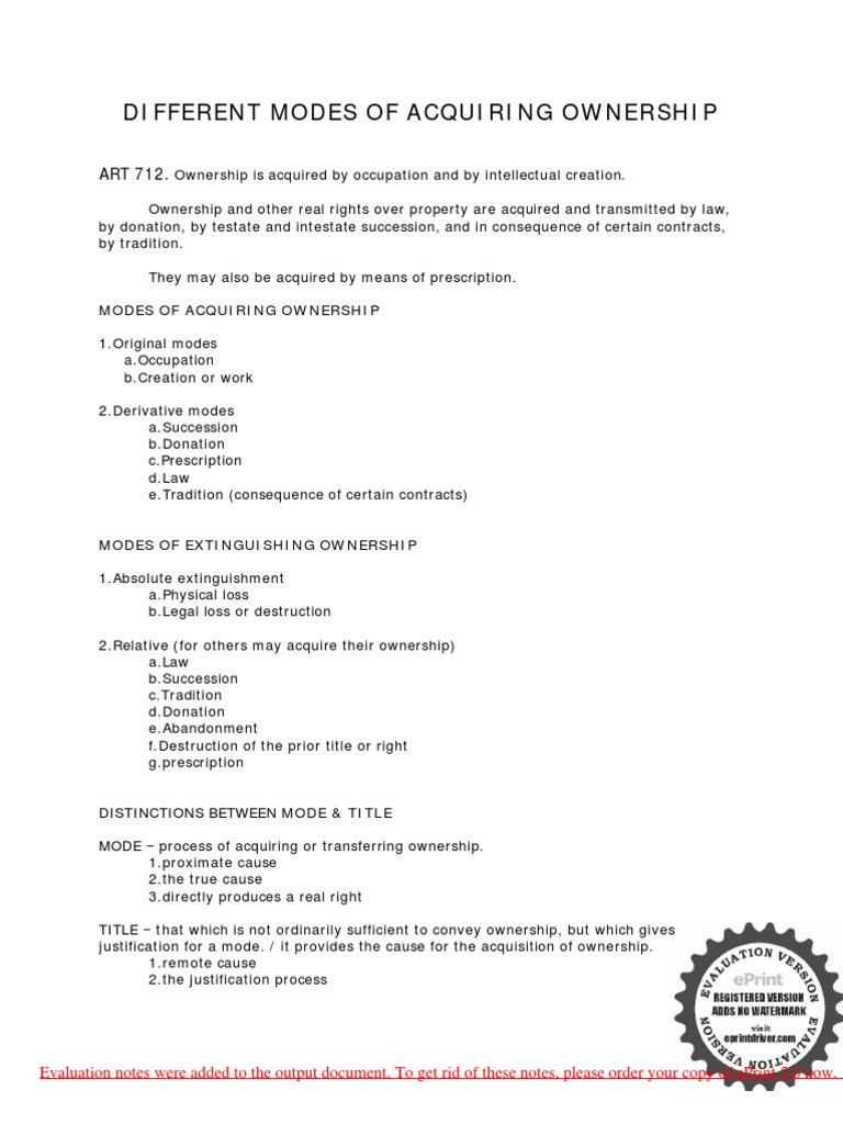 Civil Code - Property | PDF | Ownership | Will And Testament