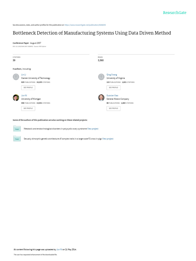 Bottleneck Detection of Manufacturing Systems Using Data Driven Method | PDF