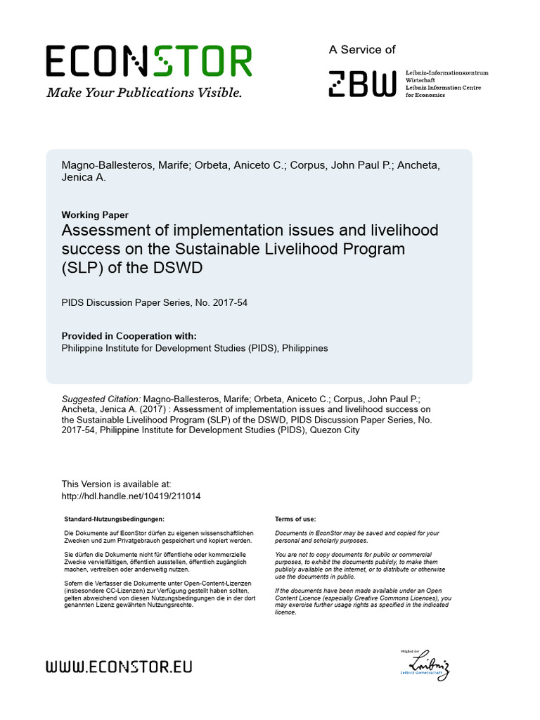 Assessment of Implementation Issues and Livelihood Success On The ...