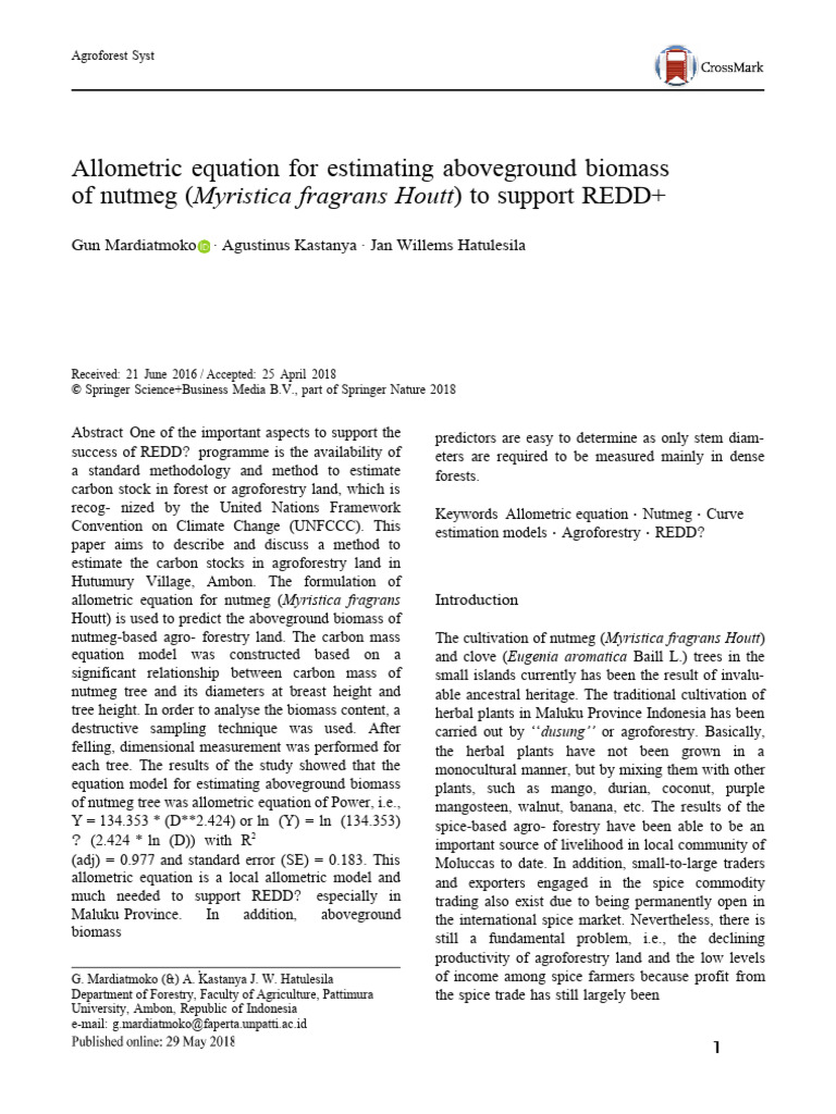 Allometric Equation For Estimating Aboveground Biomass | PDF