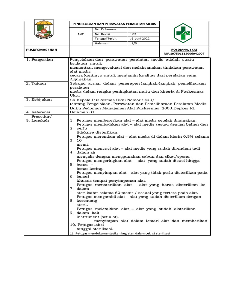 Sop Pengelolaan Dan Perawatan Peralatan Medis | PDF