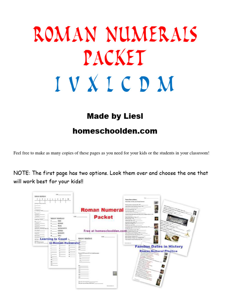 Roman Numerals Packet Famous Dates in History | PDF